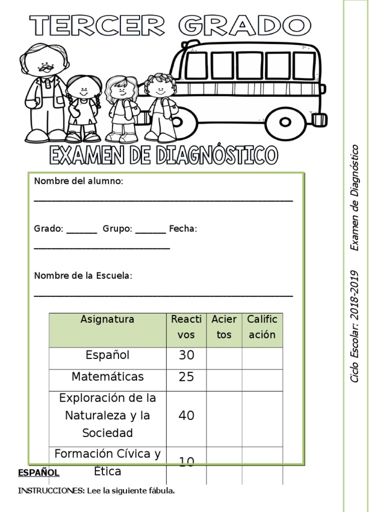 3er Grado - Examen de Diagnóstico (2017-2018) | PDF | Ortografía | Dom