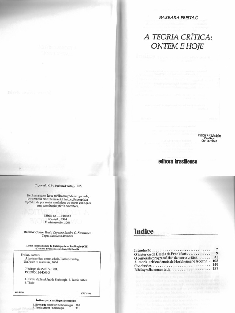 Bárbara Freitag. A Teoria Crítica Ontem e Hoje, P. 31-52 | PDF
