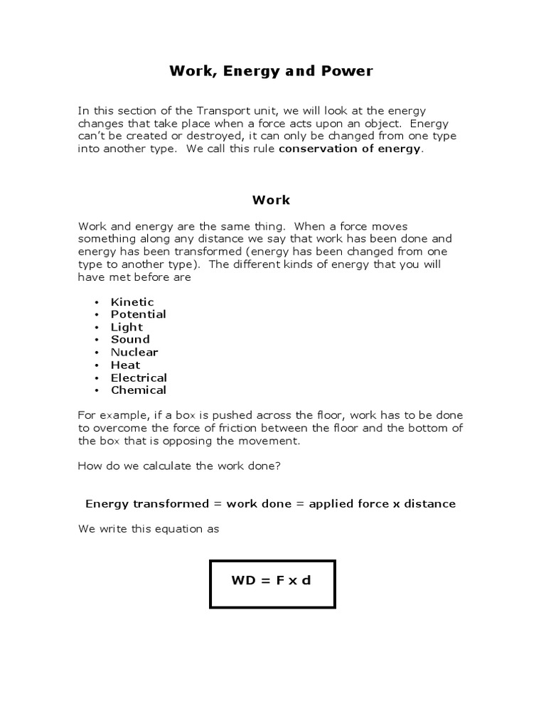 Work Power and Energy | PDF | Potential Energy | Kinetic Energy