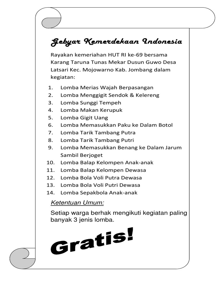 Contoh Pengumuman Woro Woro Lomba Agustusan Peringatan HUT Kemerdekaan ...