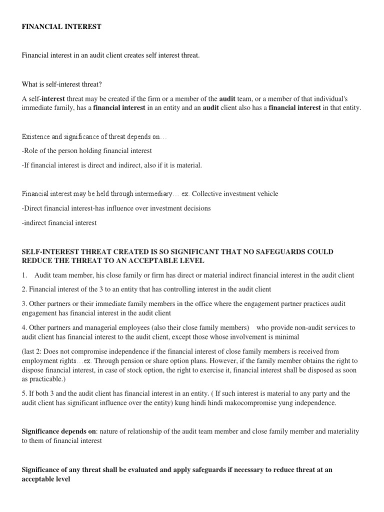 Financial Interest in an Audit Client: Understanding Self-Interest ...