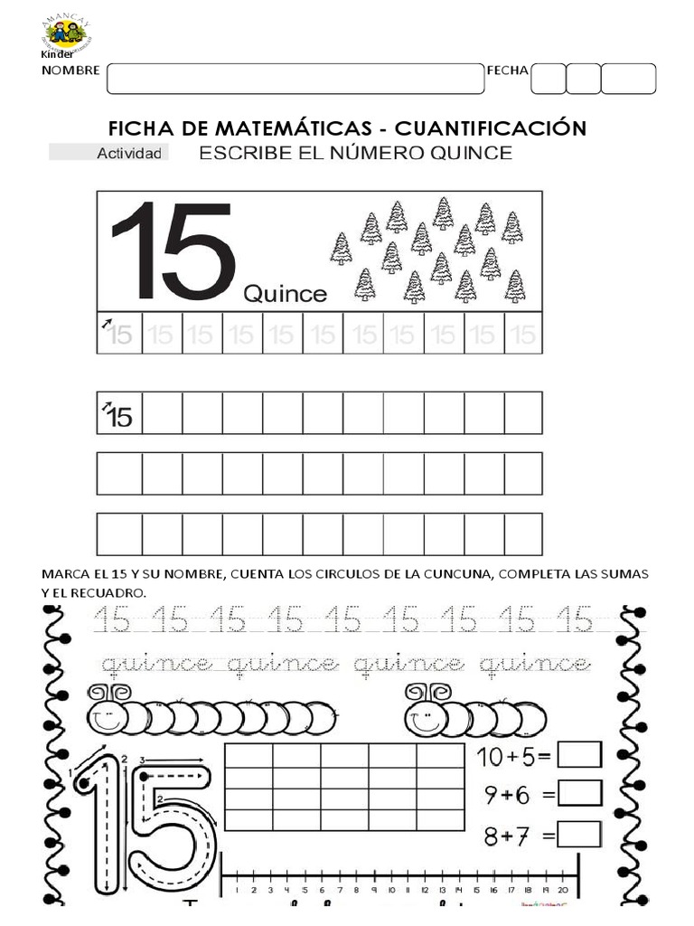 Hojas De Trabajo Del Número 15 Para Preescolar Los Números Del 11 Al