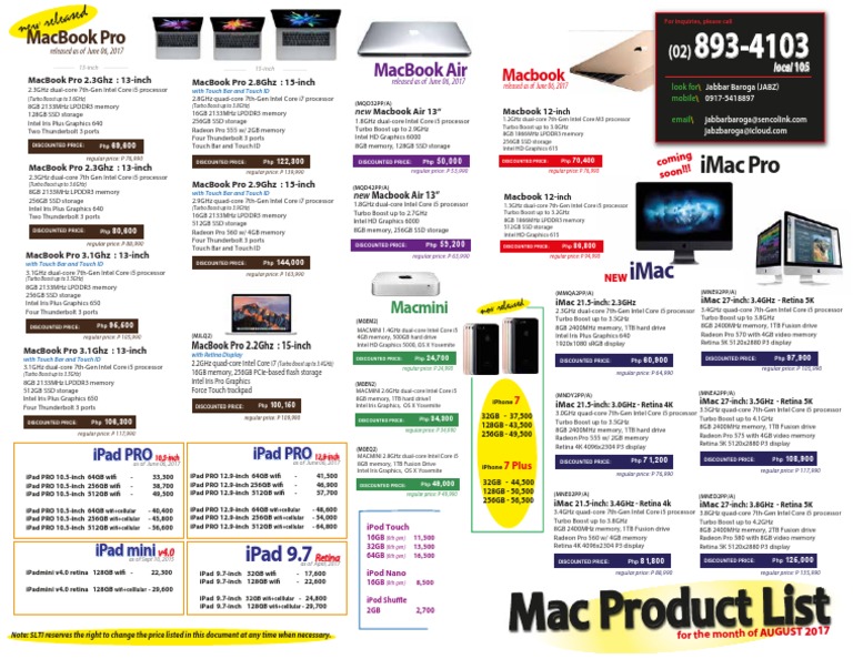 August 2017 Mac Product Releases | PDF | Apple Inc. Hardware | Computer ...