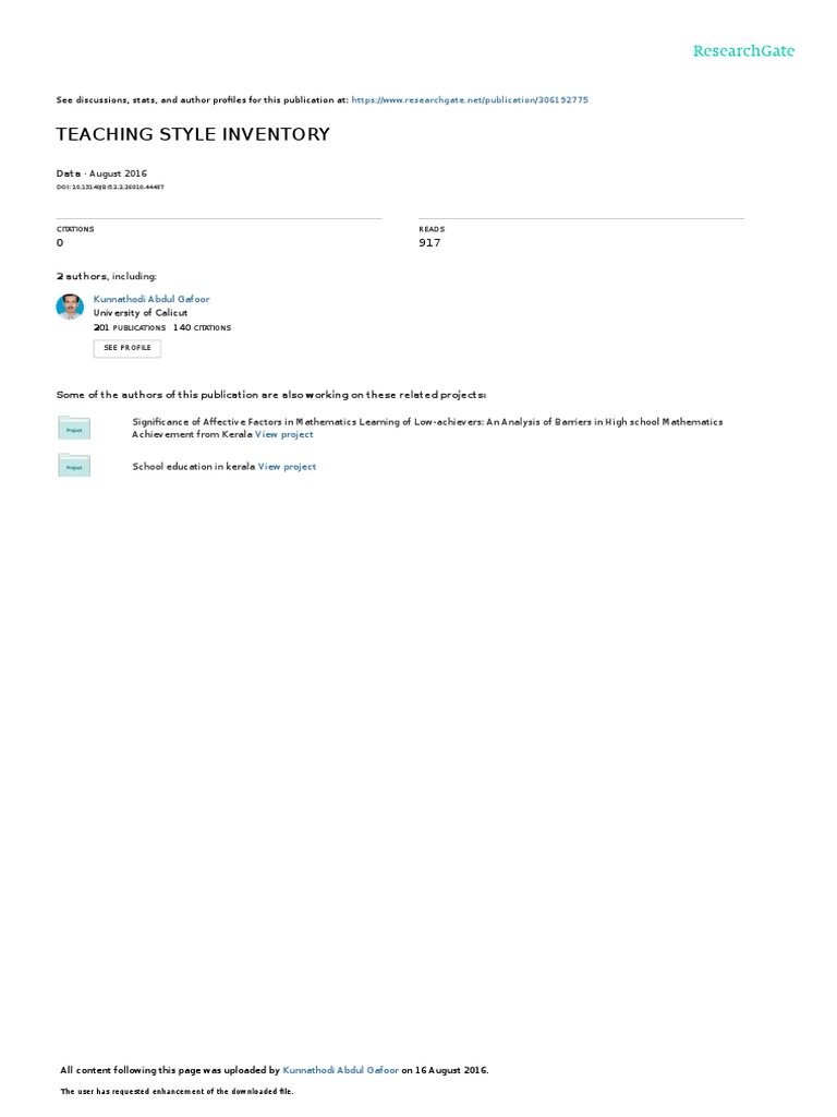 Teaching Style Inventory | PDF | Learning | Experience