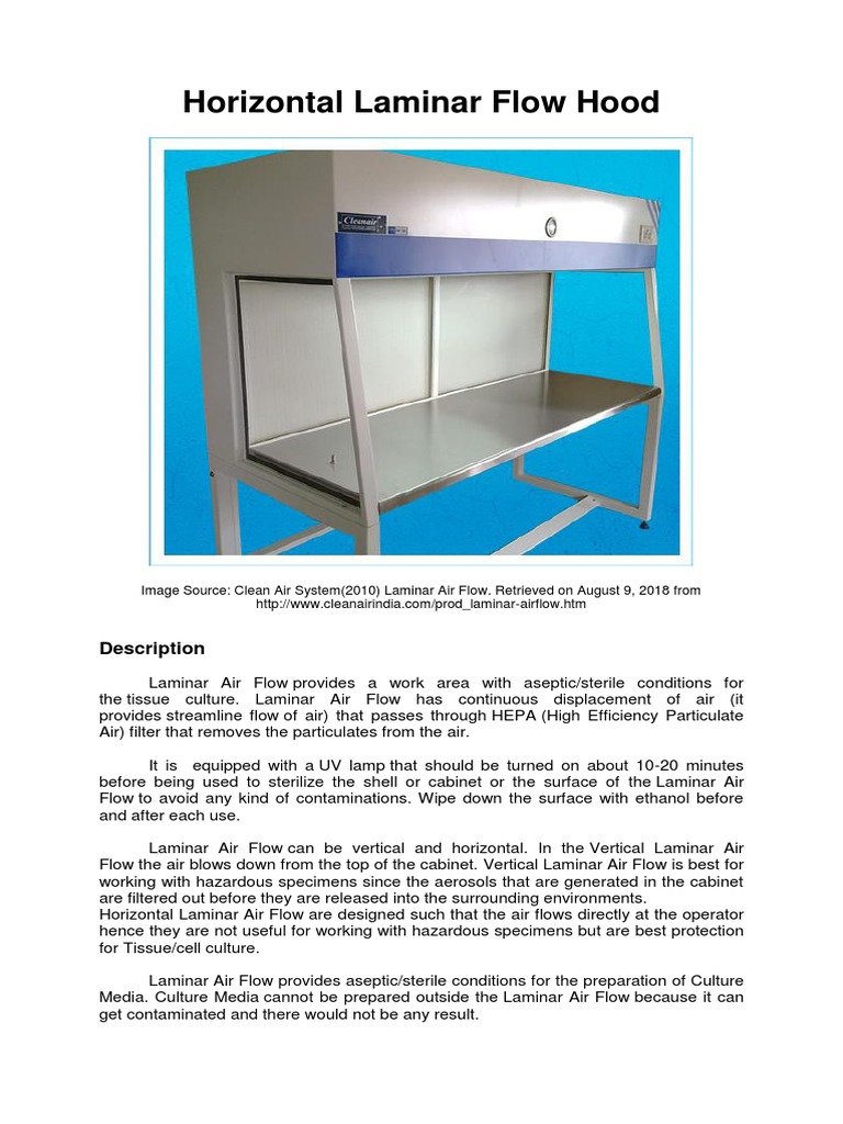 Horizontal Laminar Flow Hood | PDF | Laminar Flow | Particulates
