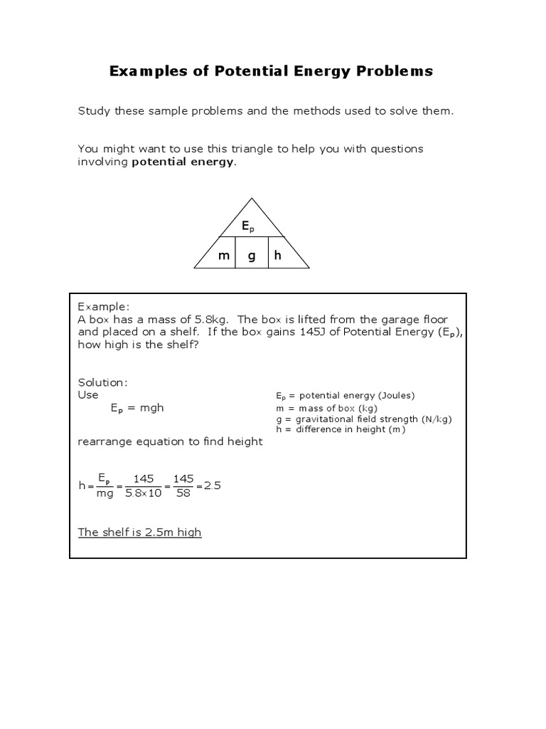 Potential Energy Problem Solving | PDF | Teaching Methods & Materials