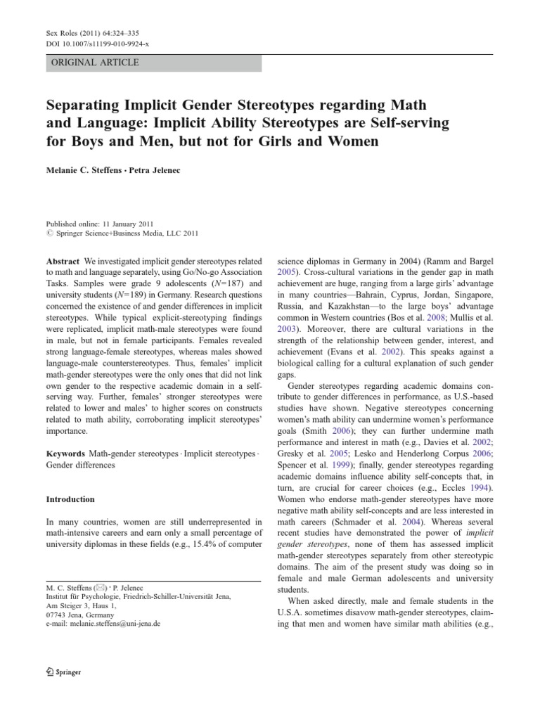 Implicit Gender Stereotypes in Math | PDF | Stereotypes | Gender Role