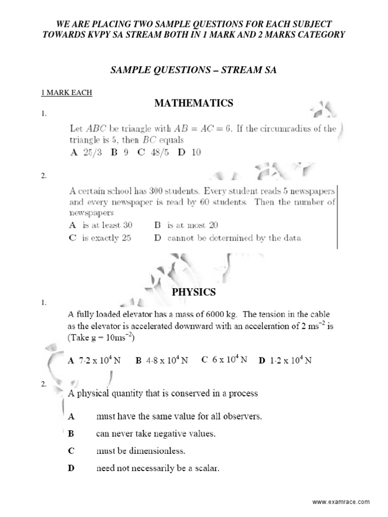 KVPY Stream SA Sample Paper | PDF