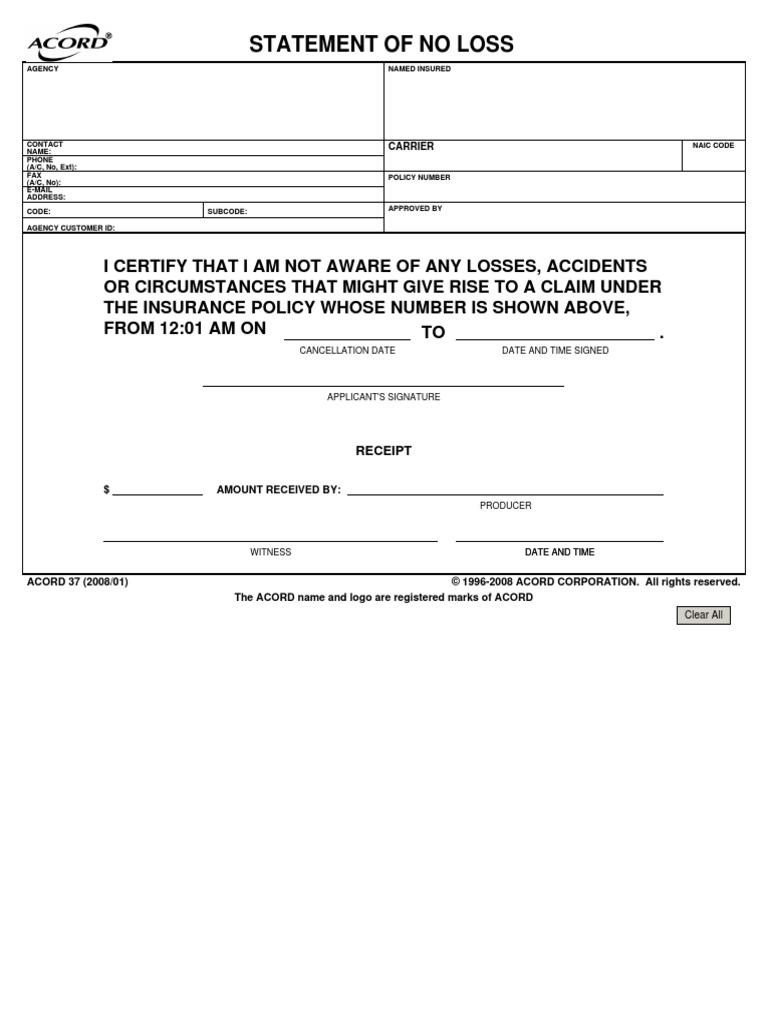 ACORD 37 Statement of No Loss Form | PDF