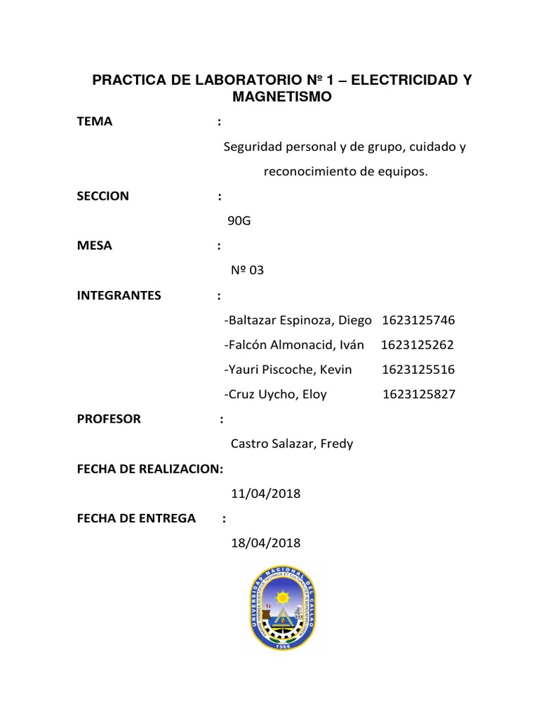 Practica De Laboratorio 1 Electricidad Y Magnetismo Unac Pdf