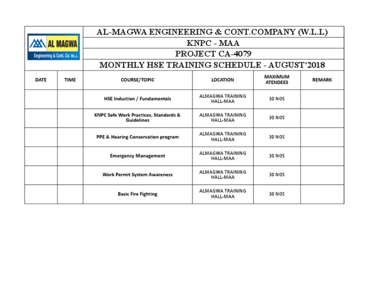 Training Schedule - August'18 | PDF