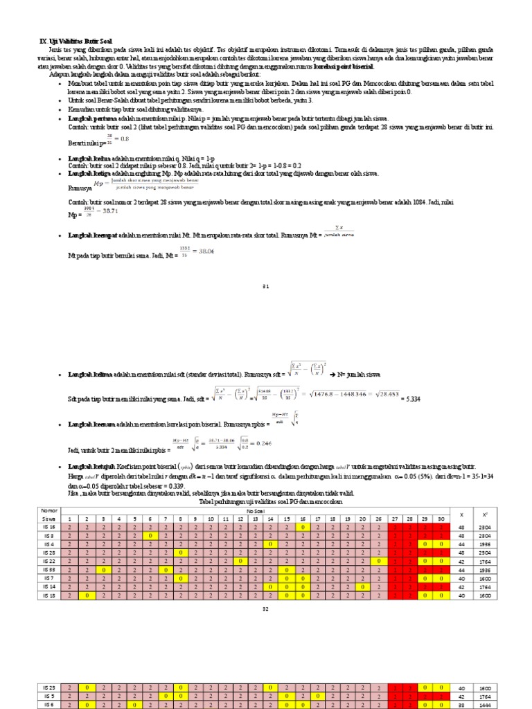 Uji Validitas Butir Soal | PDF