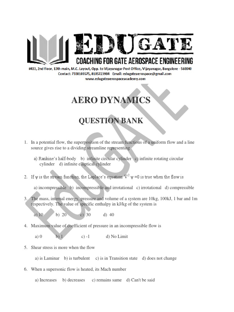 Aerodynamics Question Bank PDF | PDF | Mach Number | Lift (Force)