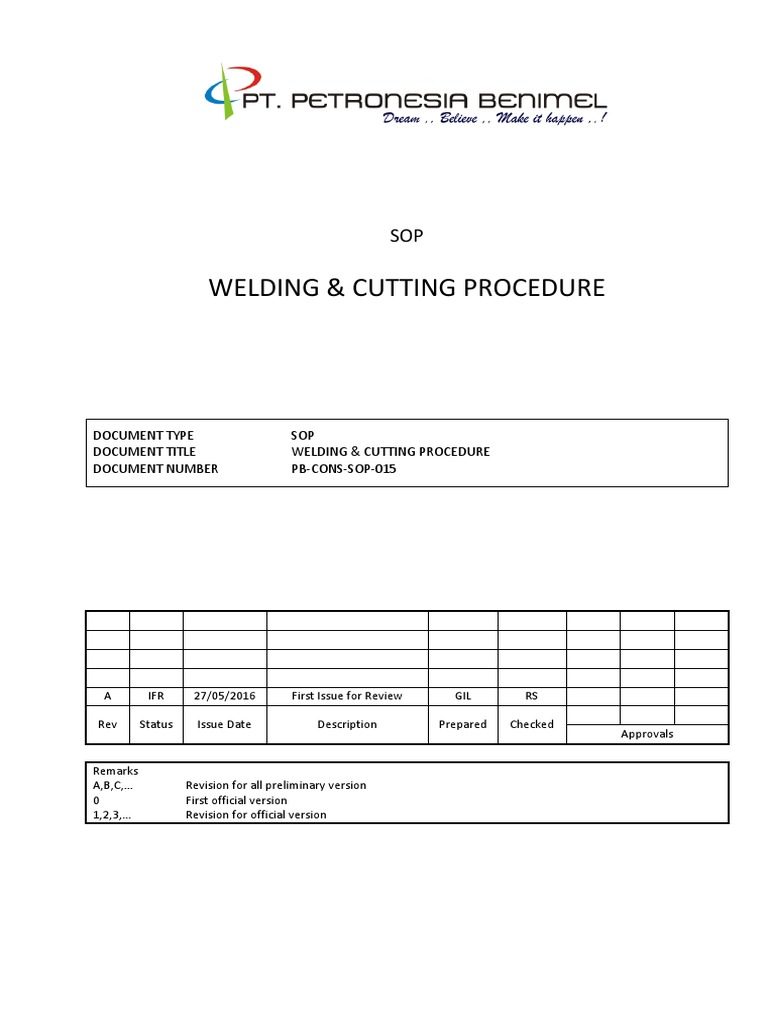 Welding & Cutting Procedure: Document Type SOP Document Title Welding ...