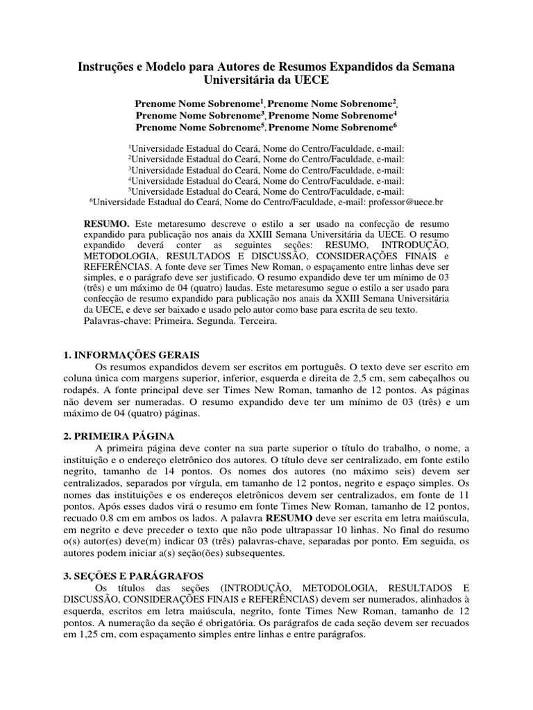 Modelo de Resumo Expandido | PDF | Caixa Alta e Caixa Baixa | Universidade