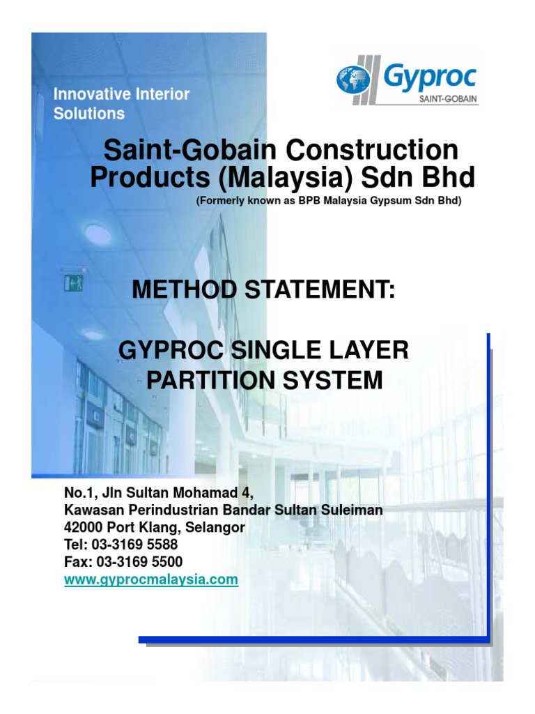 Method Statement - Single Layer Partition System | PDF | Drywall | Wall