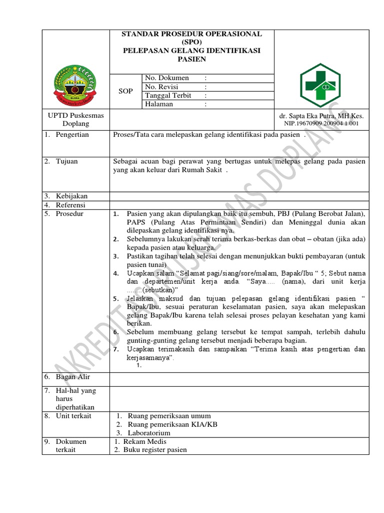 Sop Pelepasan Gelang Identitas Pasien | PDF