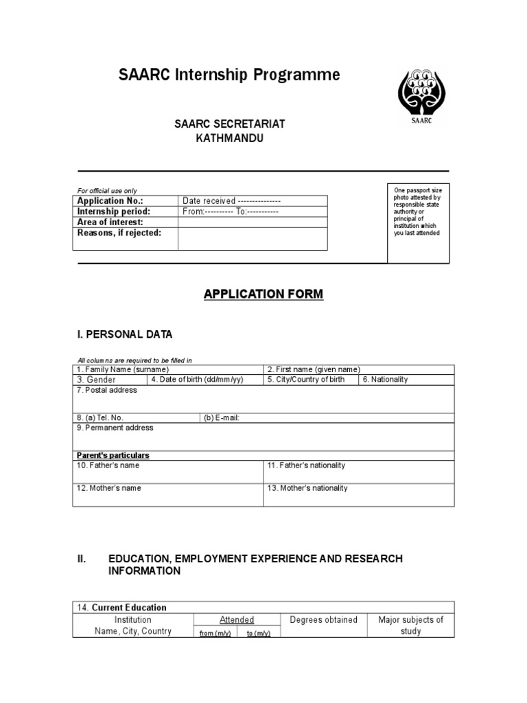 SAARC Internship Program Form | PDF | Behavior Modification