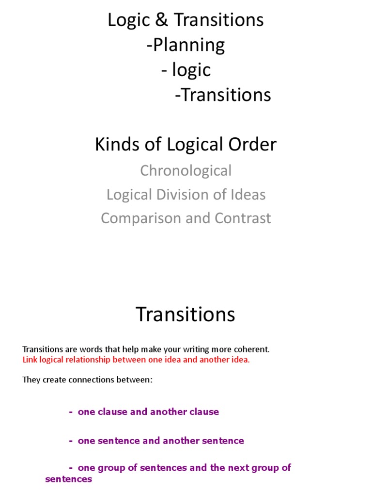 Logic & Transitions - Planning - Logic - Transitions Kinds of Logical ...