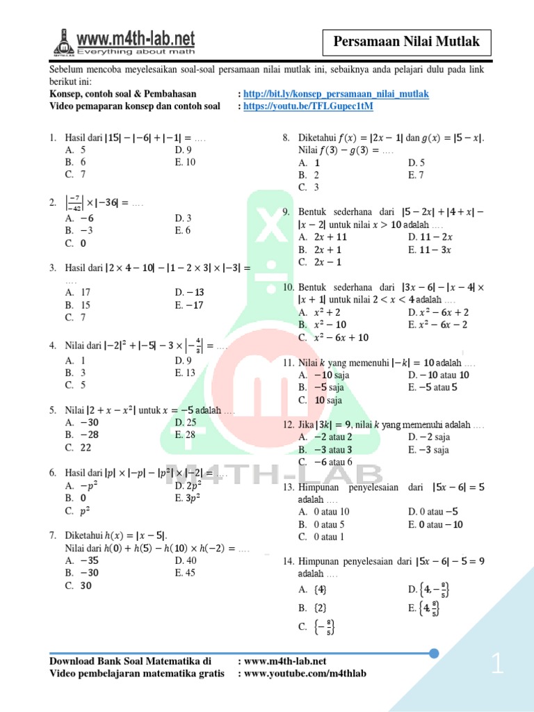 Penyelesaian Persamaan Nilai Mutlak | PDF