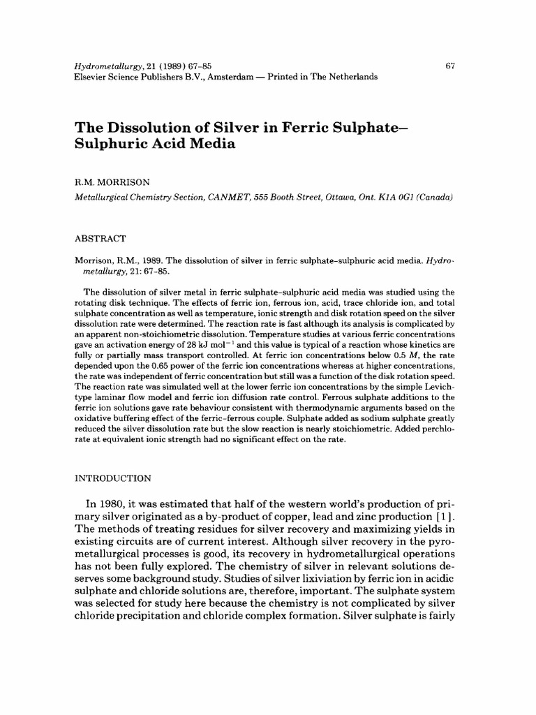 The Dissolution of Silver in Ferric Sulphate-Sulphuric Acid Media | PDF ...