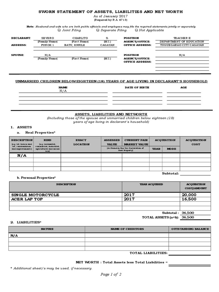 Saln Form 2017 | PDF | Business | Government