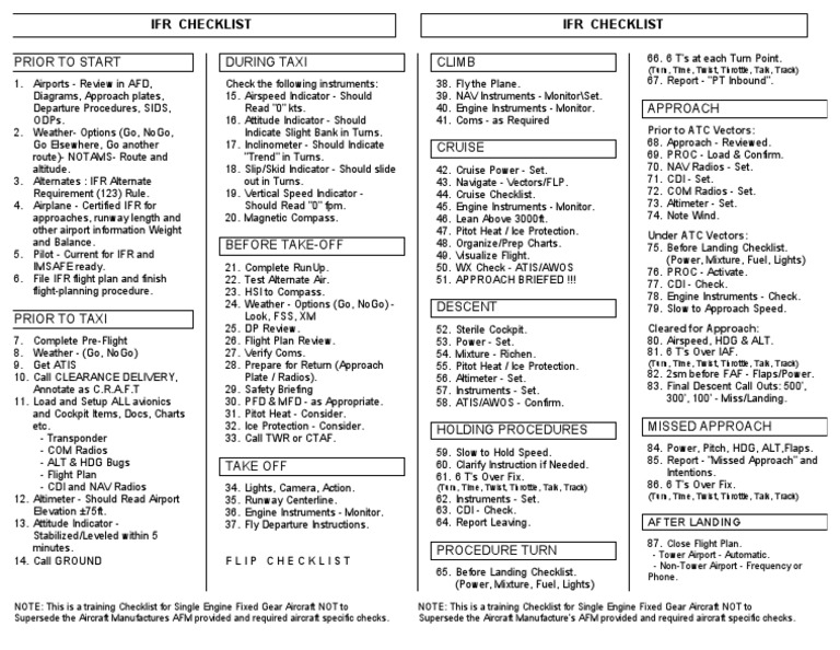 IFR Checklist | PDF | Instrument Flight Rules | Air Traffic Control