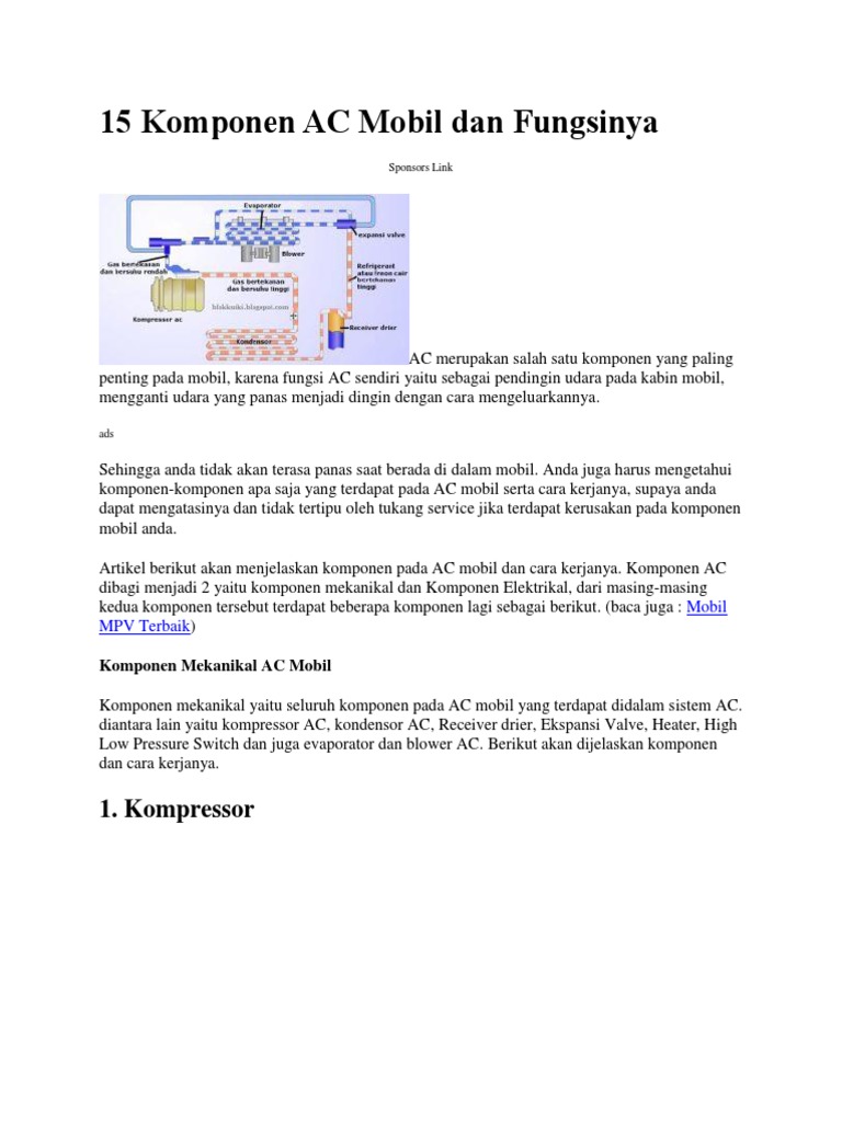 Komponen AC Mobil Dan Fungsinya | PDF