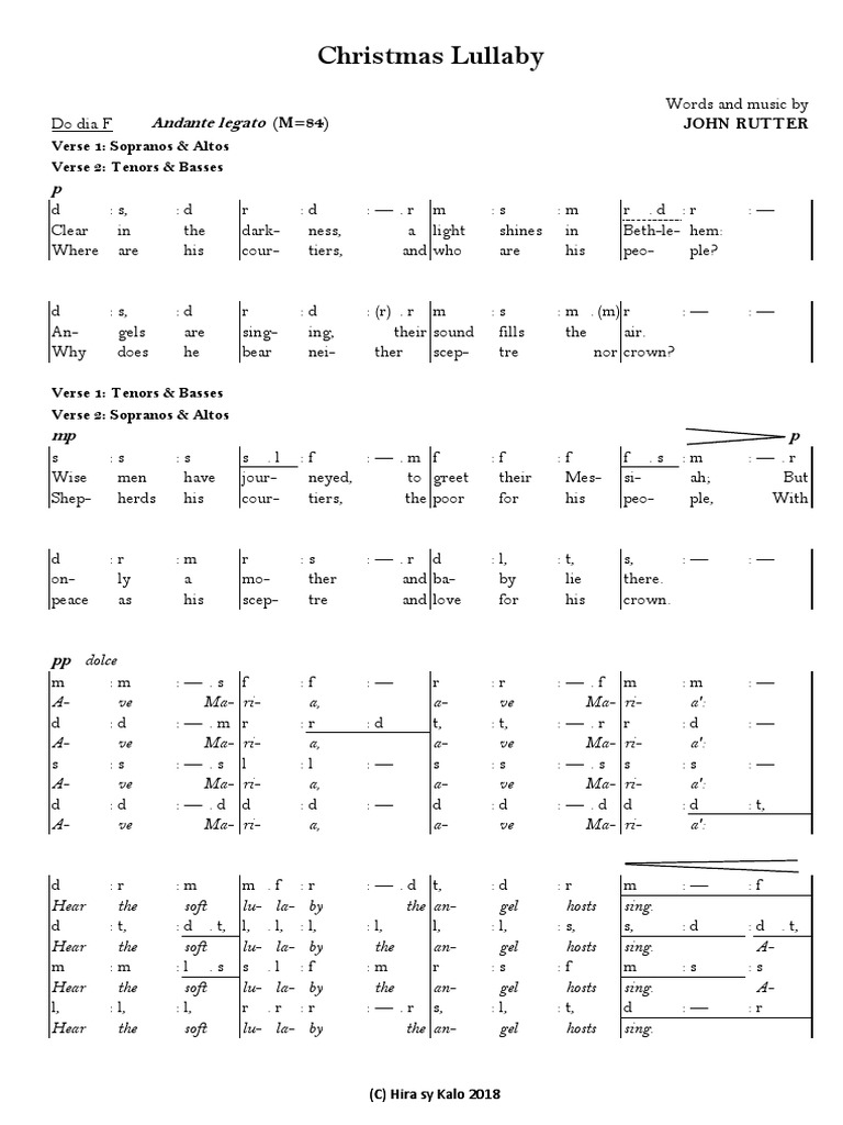 Tonic Solfa for Christmas Lullaby | PDF | Choral Compositions | Pitch ...