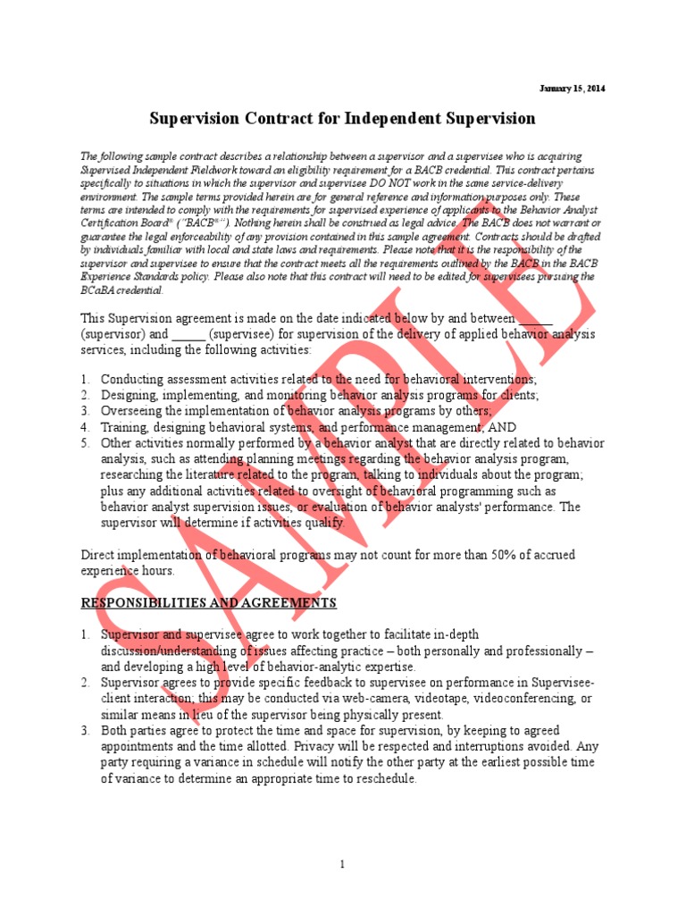 Sample Supervision Contract Independent Supervision 1 | PDF ...