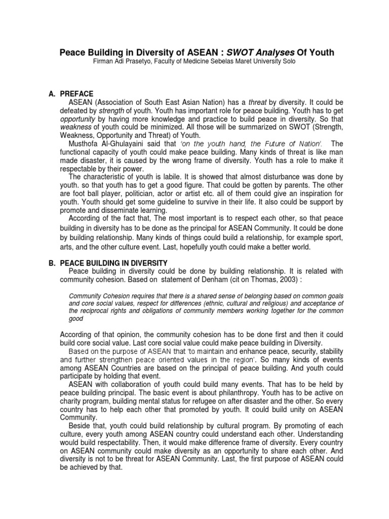 Peace Building in Diversity of ASEAN: SWOT Analyses of Youth | PDF ...