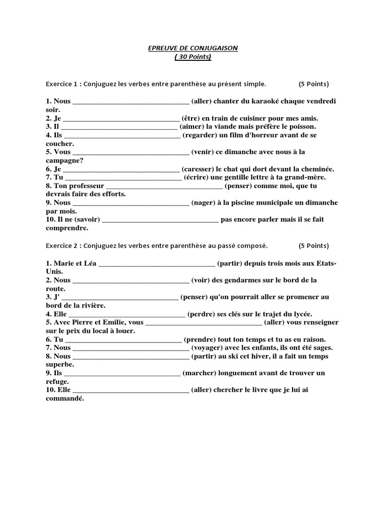 Epreuve de Conjugaison | PDF | Loisirs