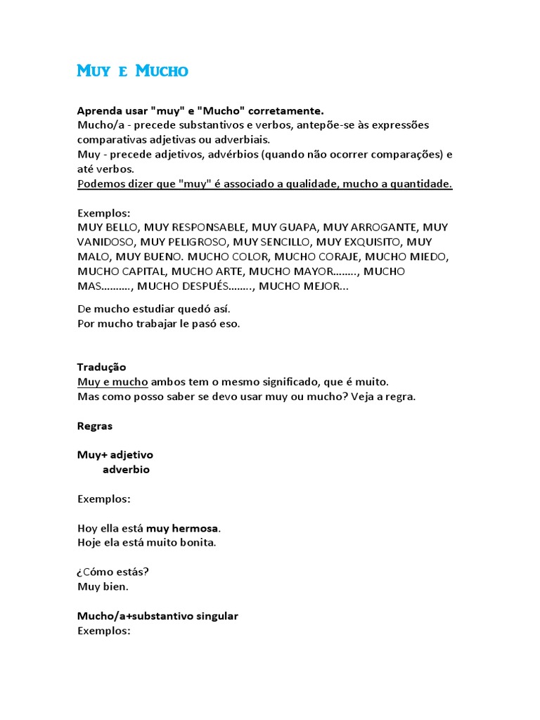 Aula 8 Muy e Mucho | PDF
