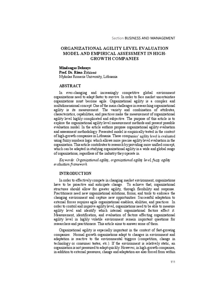 Organizational Agility Level Evaluation Model and Empirical Assessment ...
