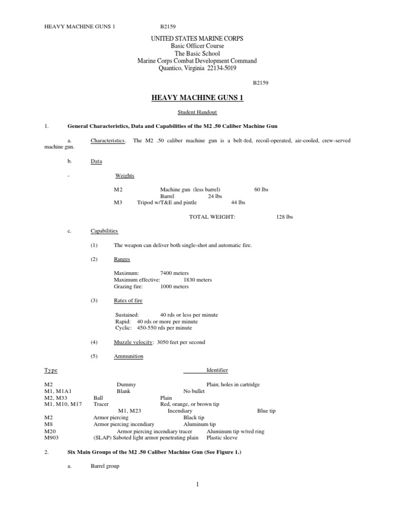 USMC Heavy Machine Gun Handout | PDF | Cartridge (Firearms) | Artillery