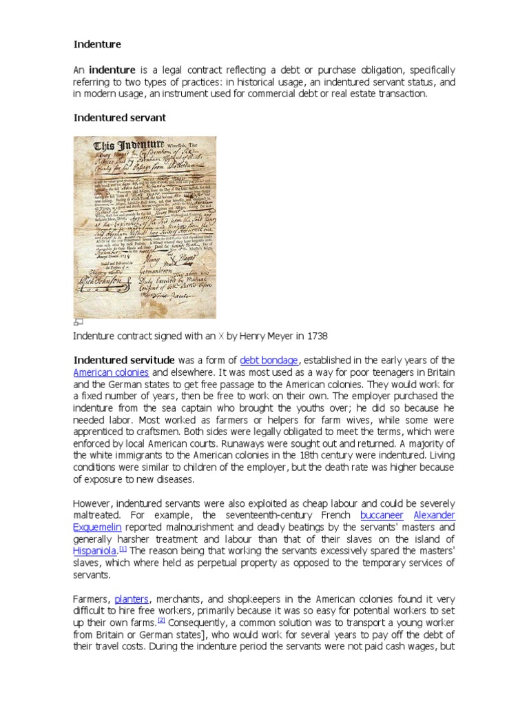 Indentured Servant Contract