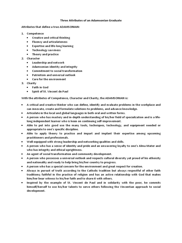 Three Attributes of An Adamsonian Graduate | PDF