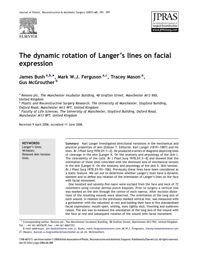 The Dynamic Rotation of Langer's Lines On Facial Expression | PDF ...