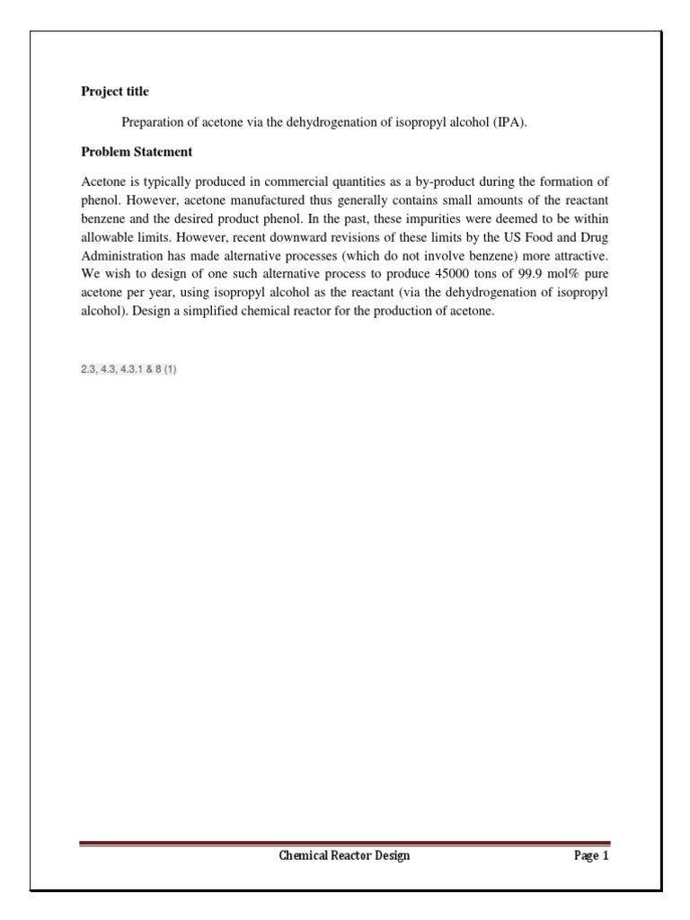 Acetone Reactor Design Complete Project | PDF | Chemical Reactor ...