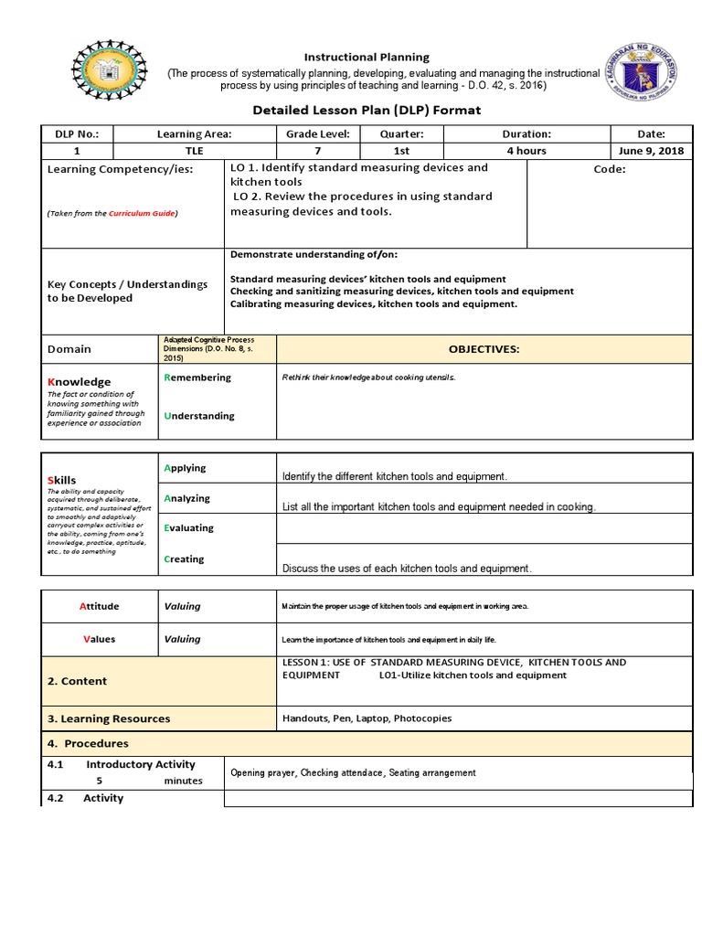 Tle DLP 1 | PDF | Cookware And Bakeware | Kitchen Utensil