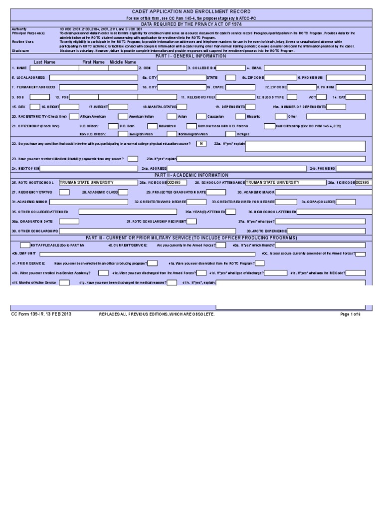 Cadet Application and Enrollment Record | PDF | Sat | Social Institutions