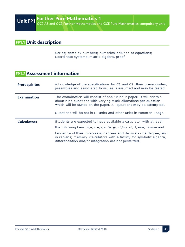 Unit FP1 Further Pure Mathematics 1 | PDF | Complex Number | Equations