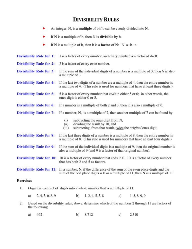 Divisibility Rules Pdf Numbers Discrete Mathematics