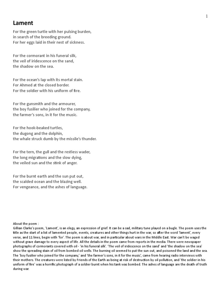 Lament Worksheet Answers 03-Feb-2012 | PDF | Poetry | Anger