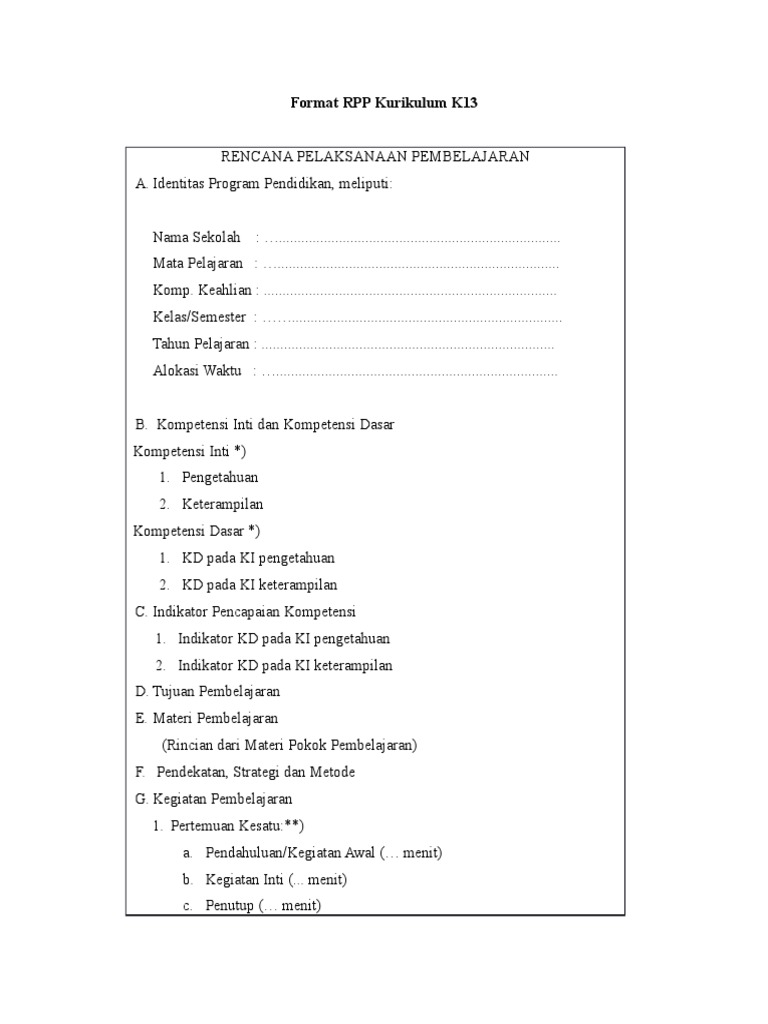 Contoh Format RPP Kurikulum K13 EKSPERIMEN | PDF | Seni