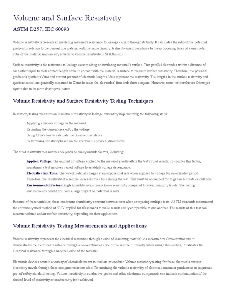 Volume and Surface Resistivity | PDF | Electrical Resistivity And ...