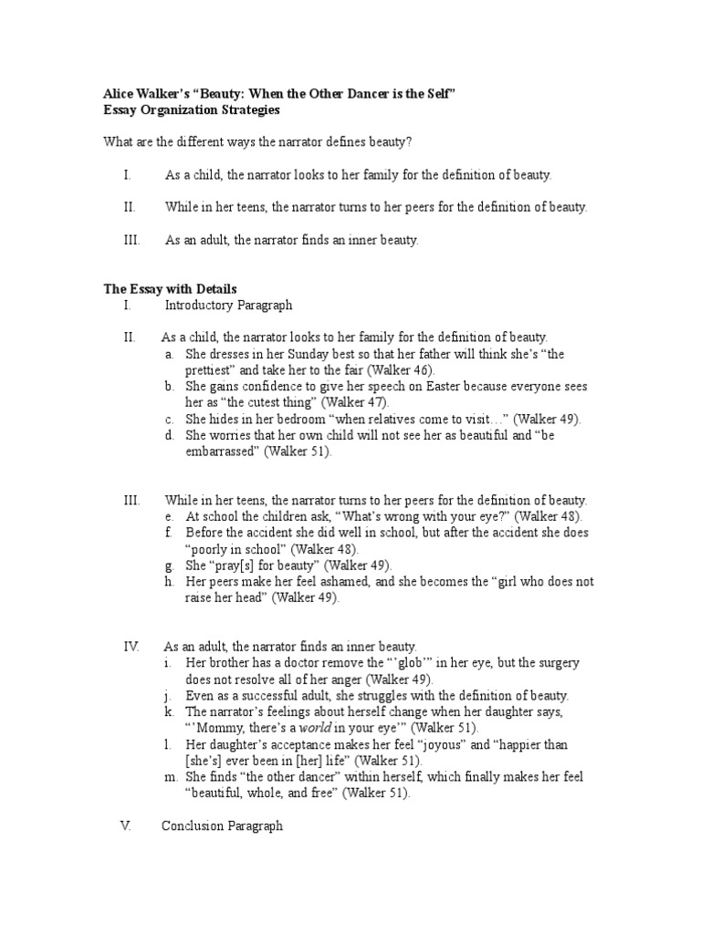 Alice Walker's "Beauty: When The Other Dancer Is The Self" Essay ...