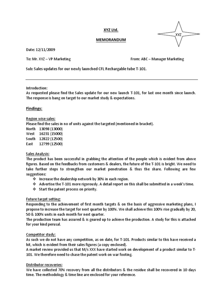 How To Give Sales Report in Memo Form | PDF