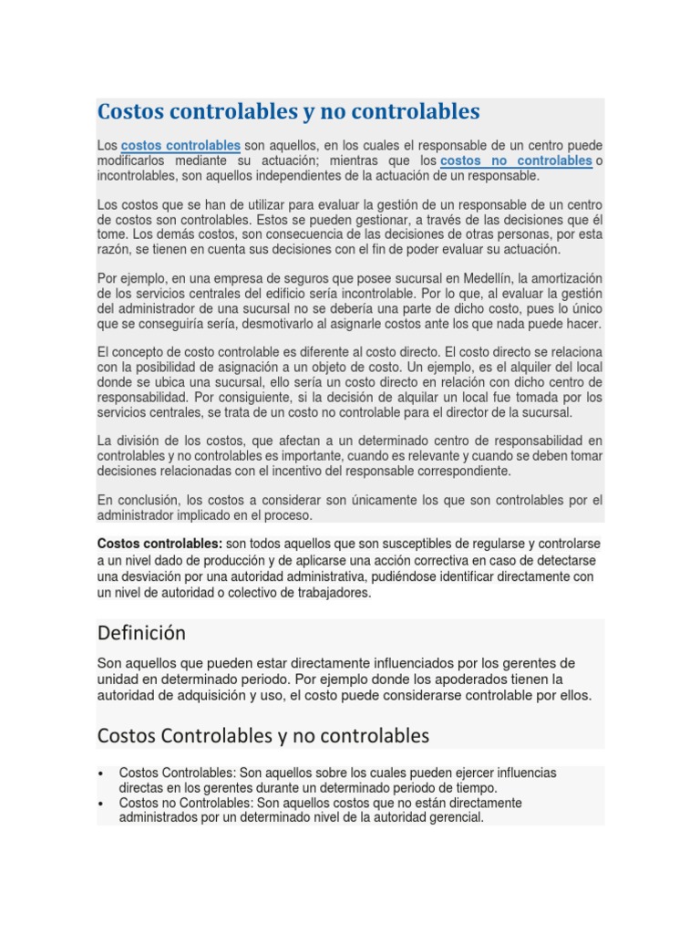 Costos Controlables y No Controlables | Descargar gratis PDF | Sistema ...