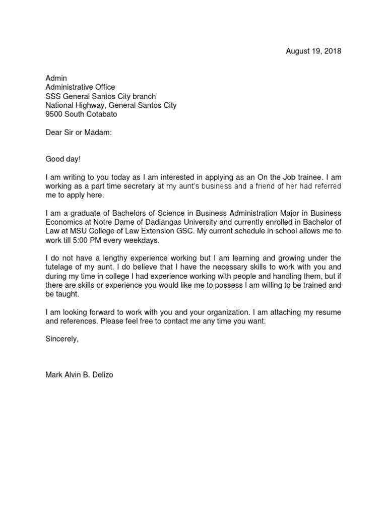 Application Letter SSS | PDF